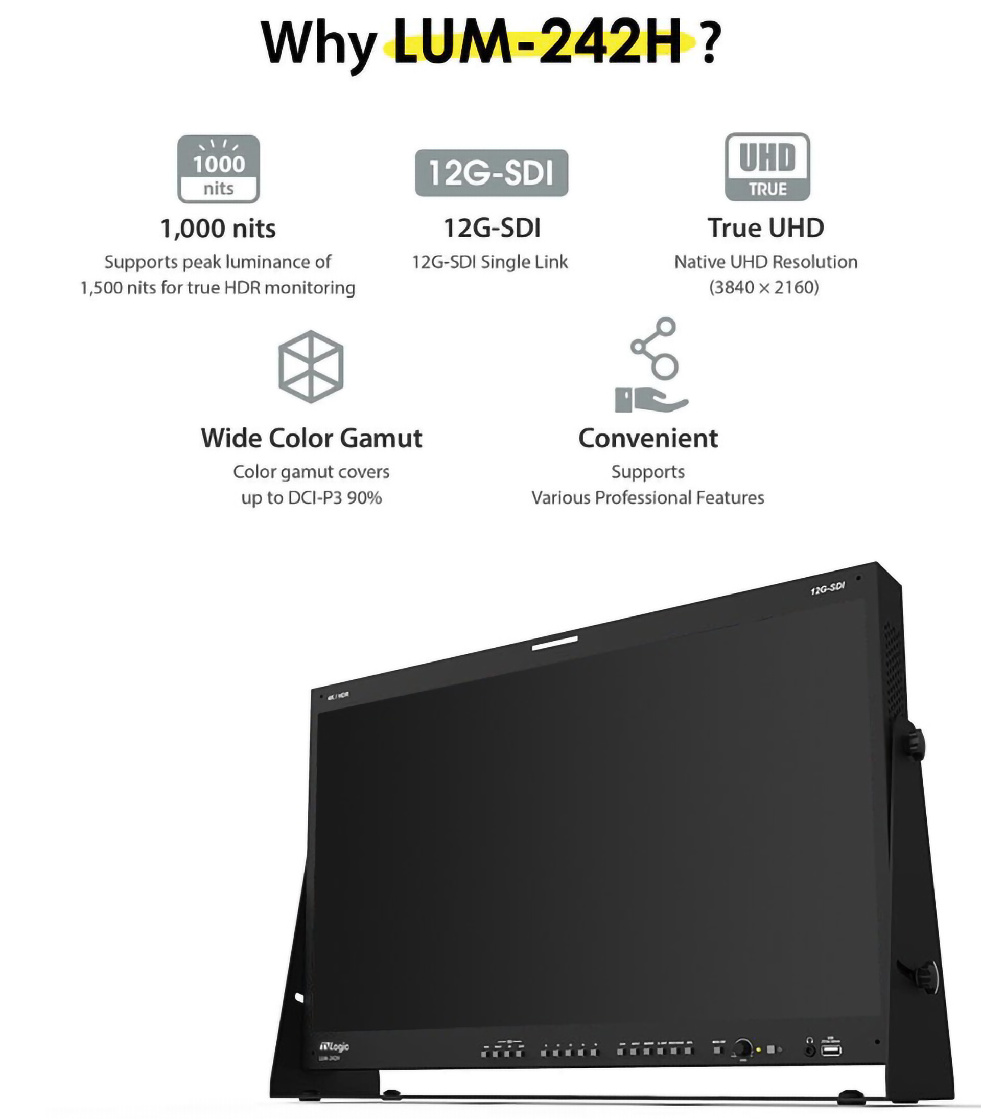 TVLOGIC LUM-242H 24″ 4K/UHD HIGH BRIGHTNESS HDR EMULATION MONITOR ...